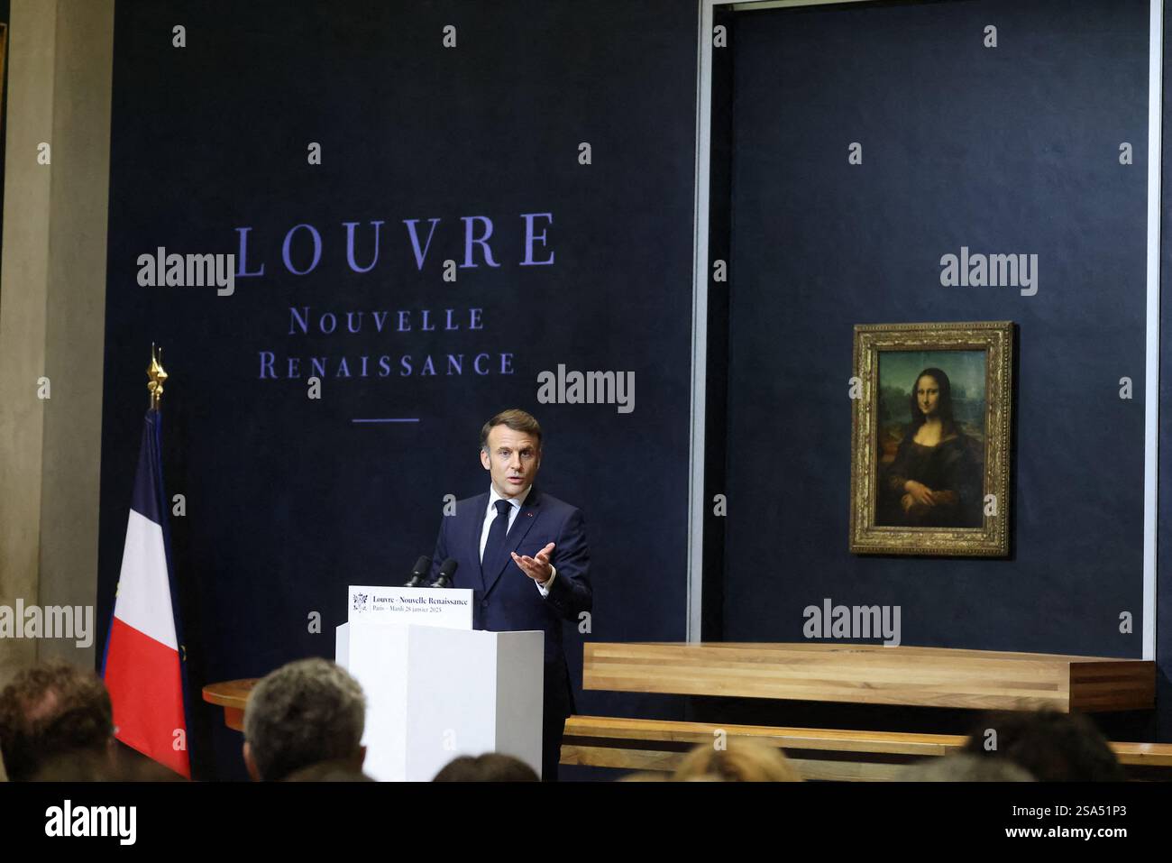 Paris, France. 28th Jan, 2025. French President Emmanuel Macron gives a ...