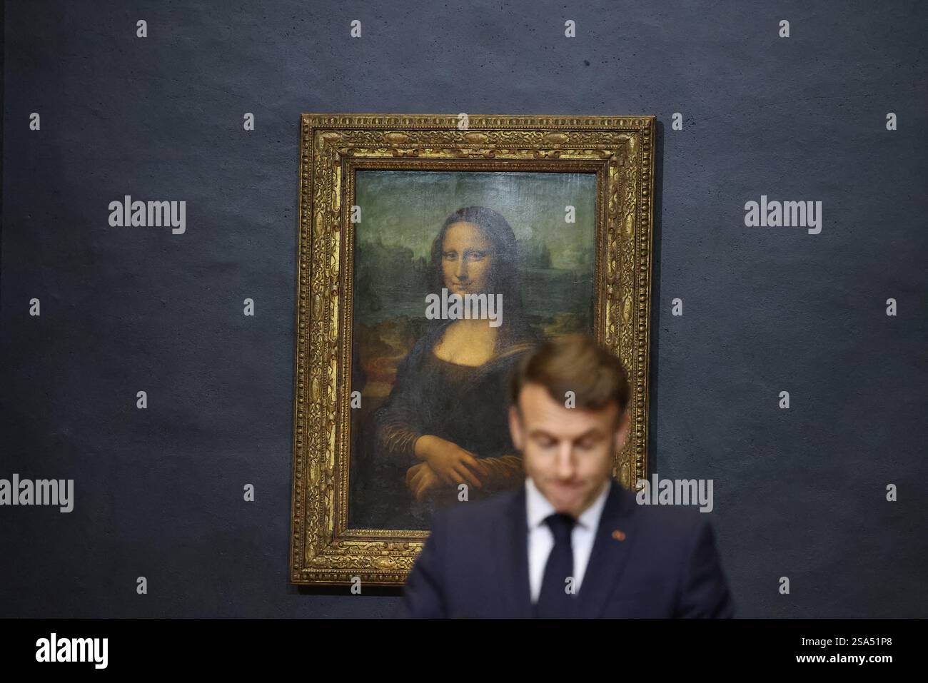 Paris, France. 28th Jan, 2025. French President Emmanuel Macron gives a ...