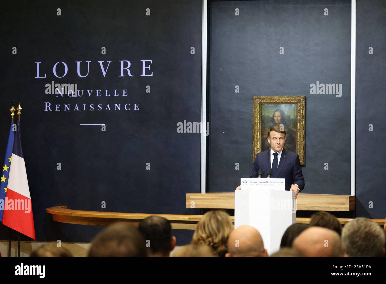 Paris, France. 28th Jan, 2025. French President Emmanuel Macron gives a ...