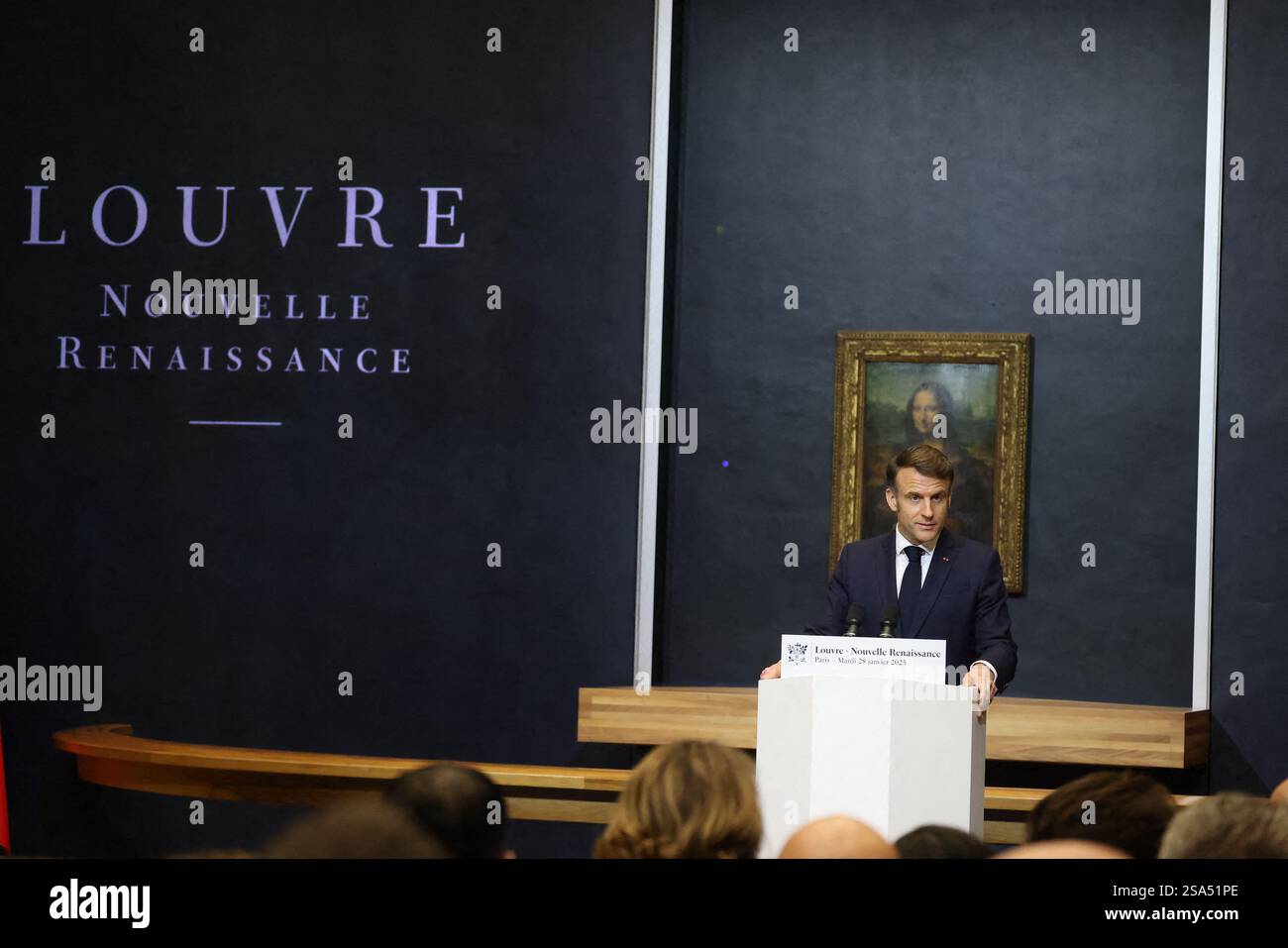 Paris, France. 28th Jan, 2025. French President Emmanuel Macron gives a ...