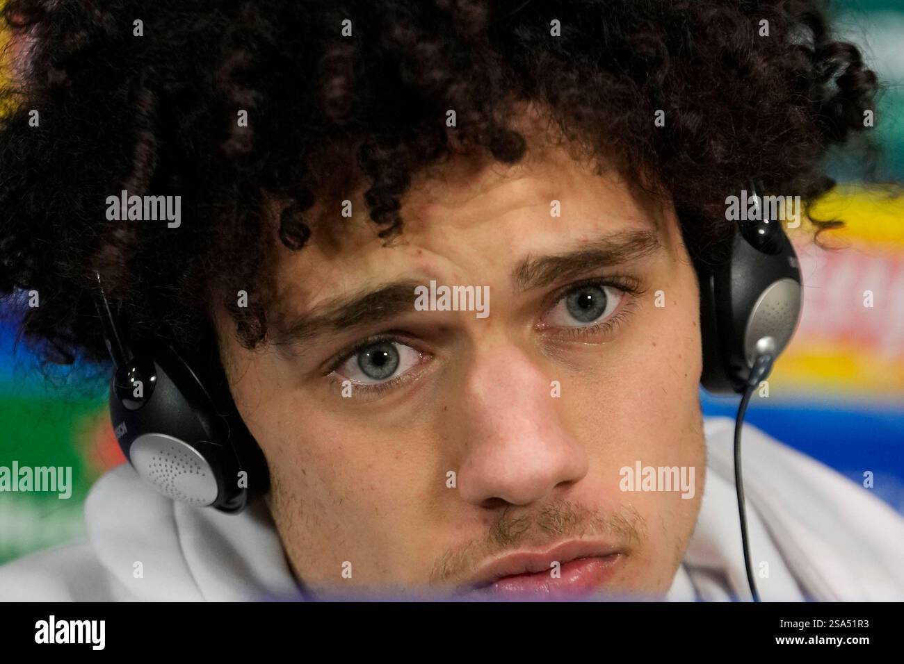 Monaco's Maghnes Akliouche attends a news conference at the San Siro ...