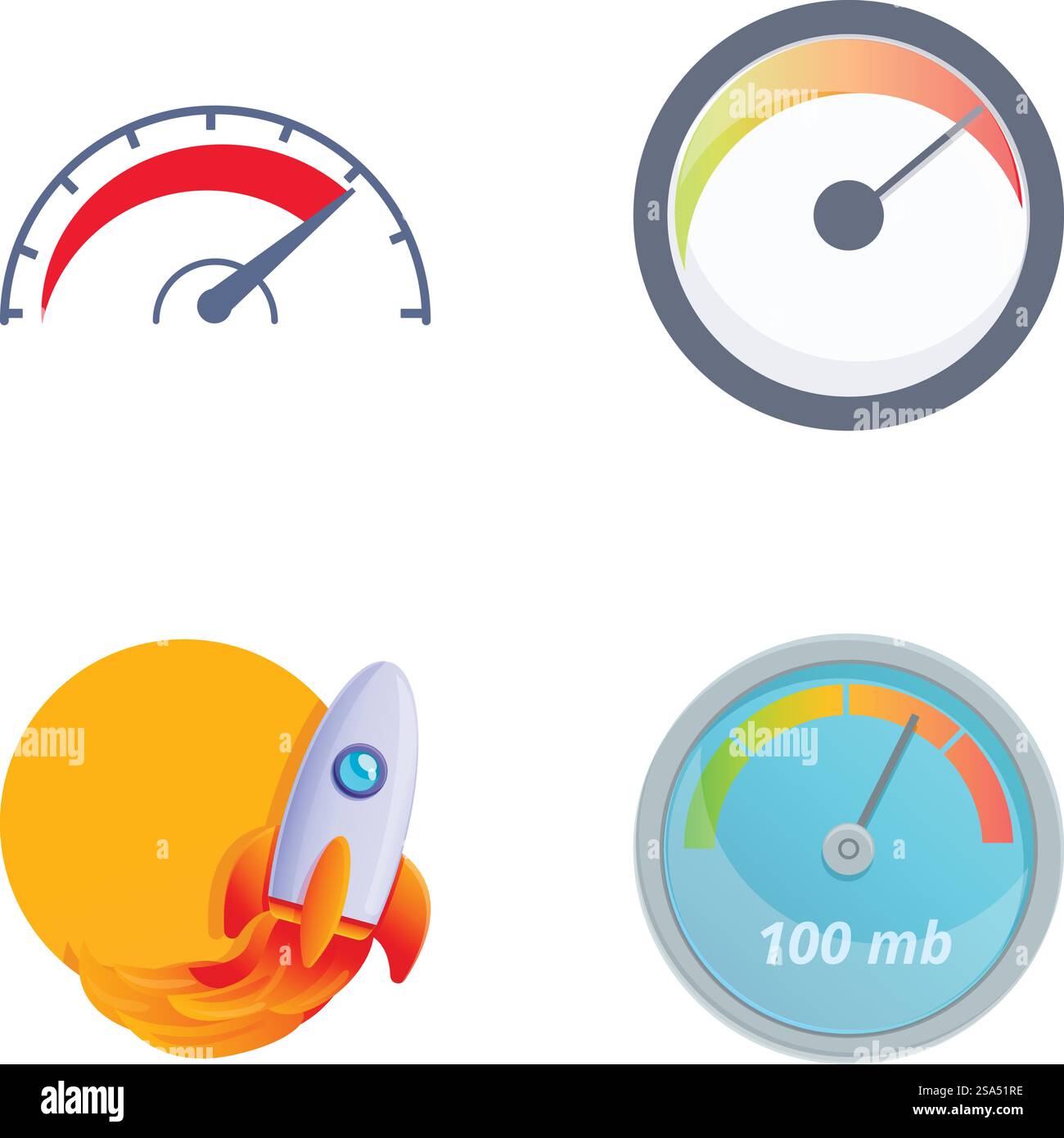 Gauge meter icons set cartoon vector. Different type of speedometer ...