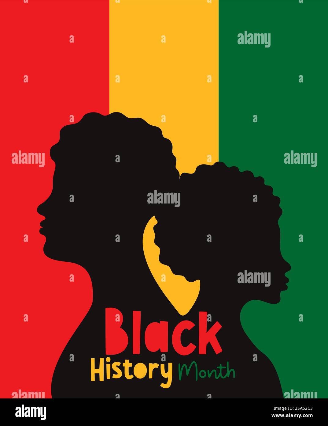 Black History Month poster. Two silhouette profile people on red ...