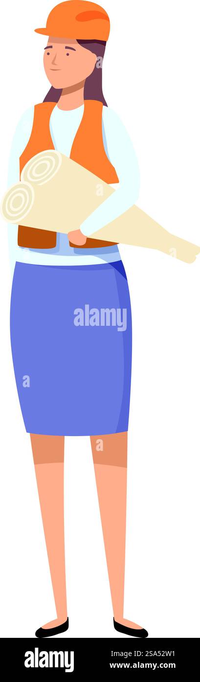 Female architect is holding blueprints, conveying professionalism and expertise in the ...