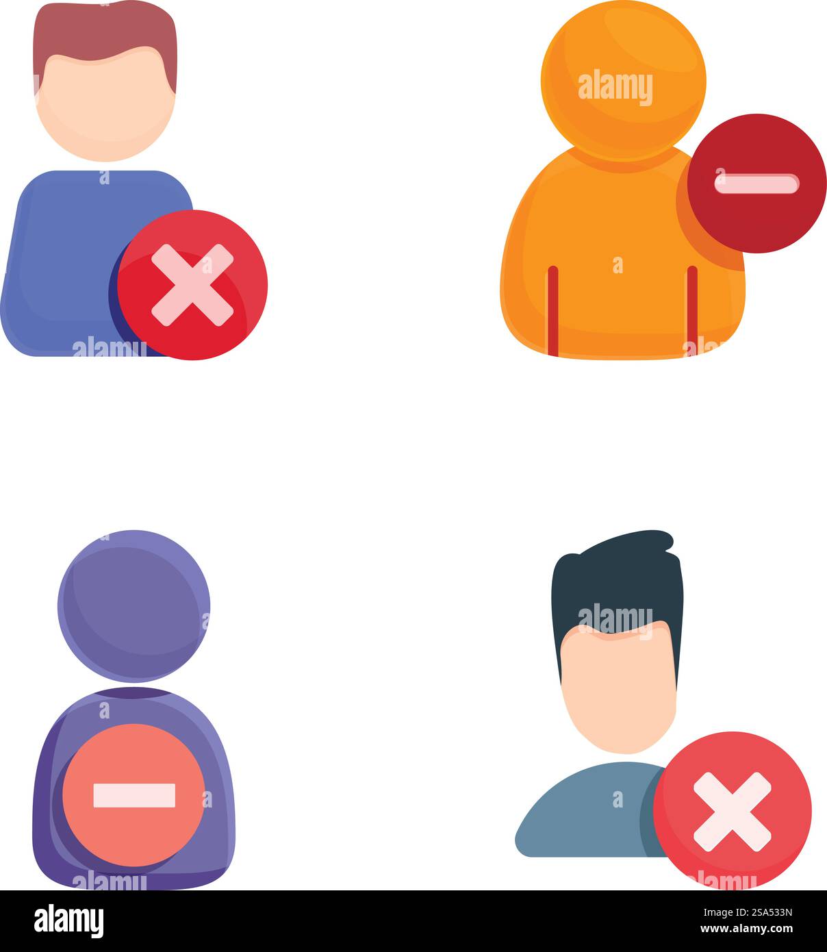 Remove user icons set cartoon vector. Account cannot be accessed or ...