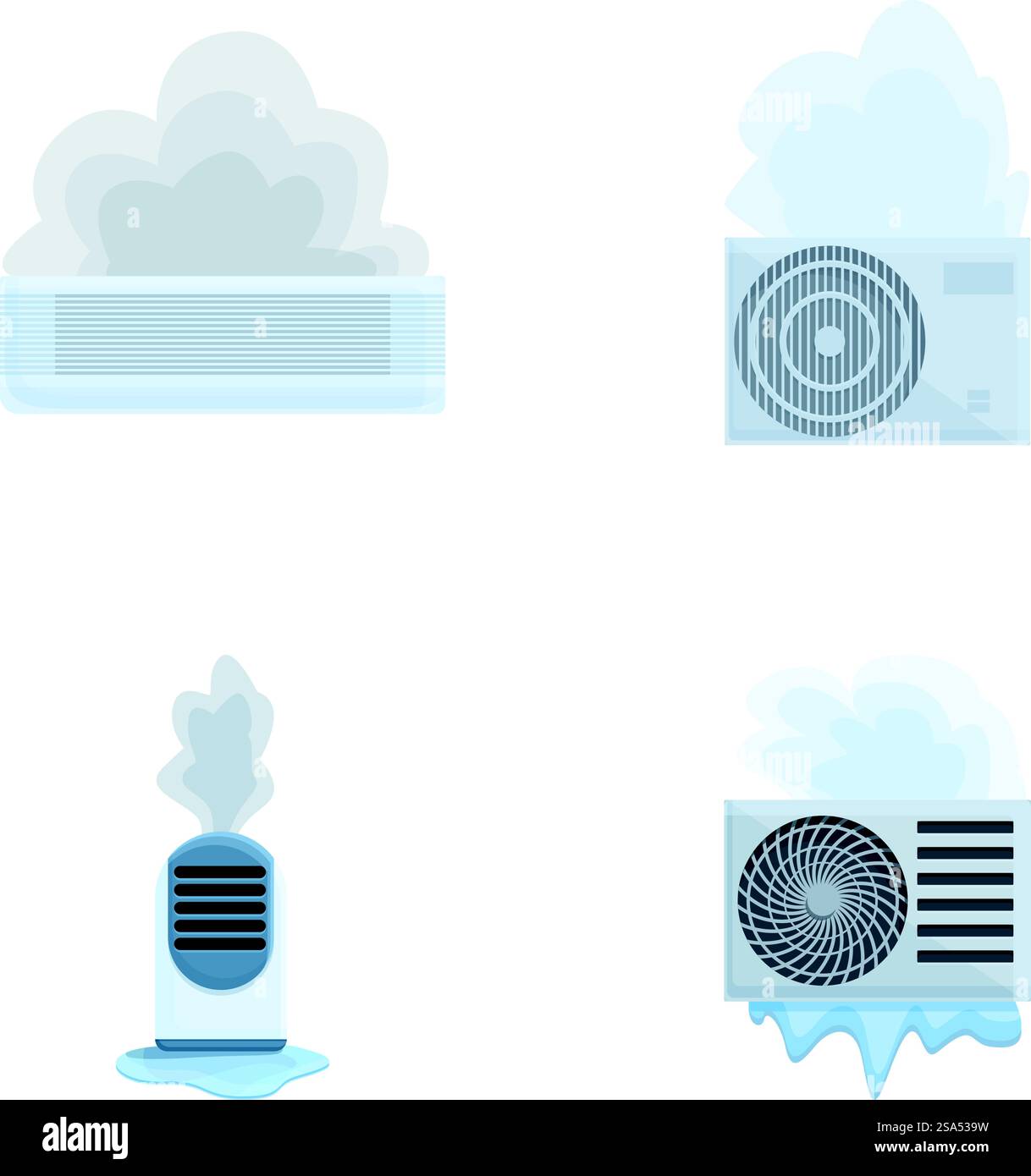 Broken conditioner icons set cartoon vector. Damaged air conditioner ...