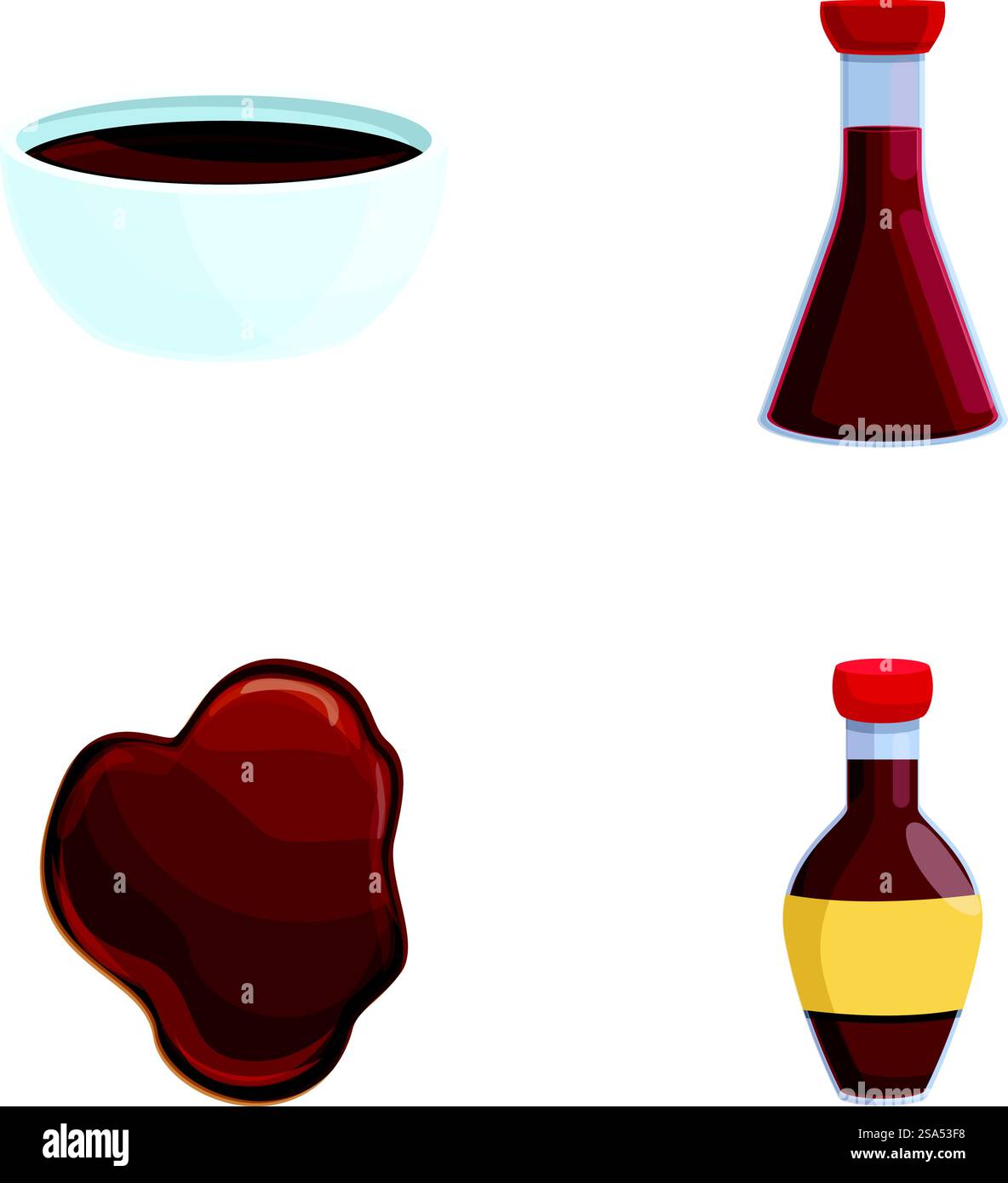 Asian sauce icons set cartoon vector. Soy sauce in glass bottle and ...