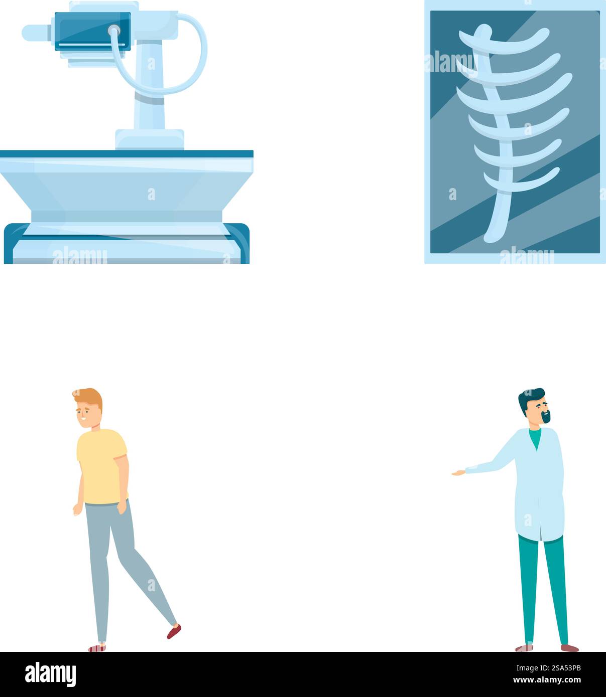 Radiology icons set cartoon vector. Doctor examine xray image of human ...