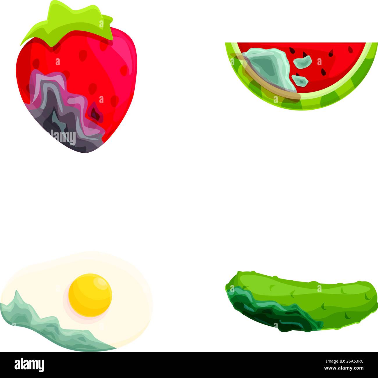 Spoiled food icons set cartoon vector. Various spoiled and damaged ...