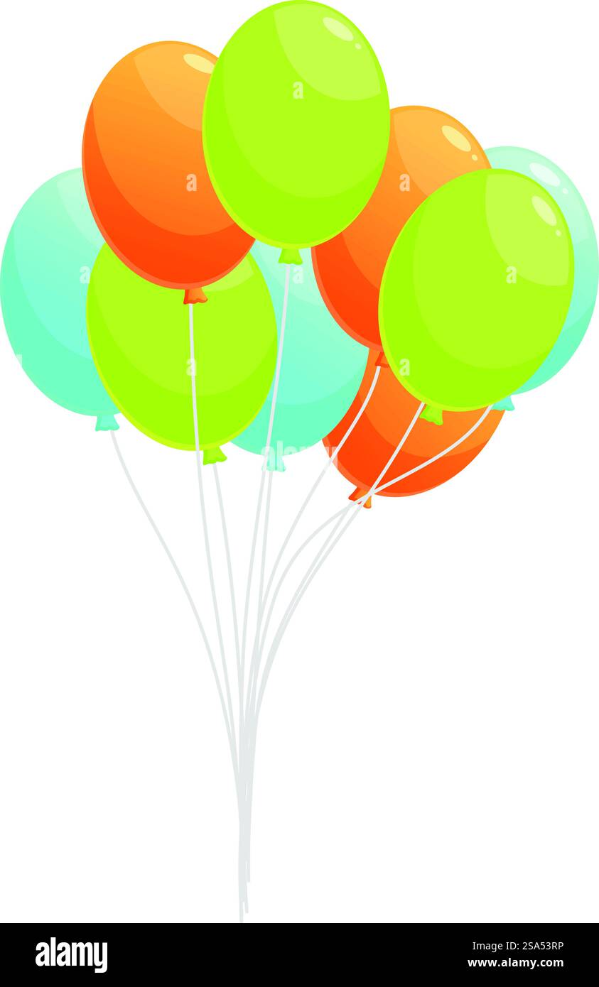 Bunch of colorful balloons is floating in the air, tied with white ...