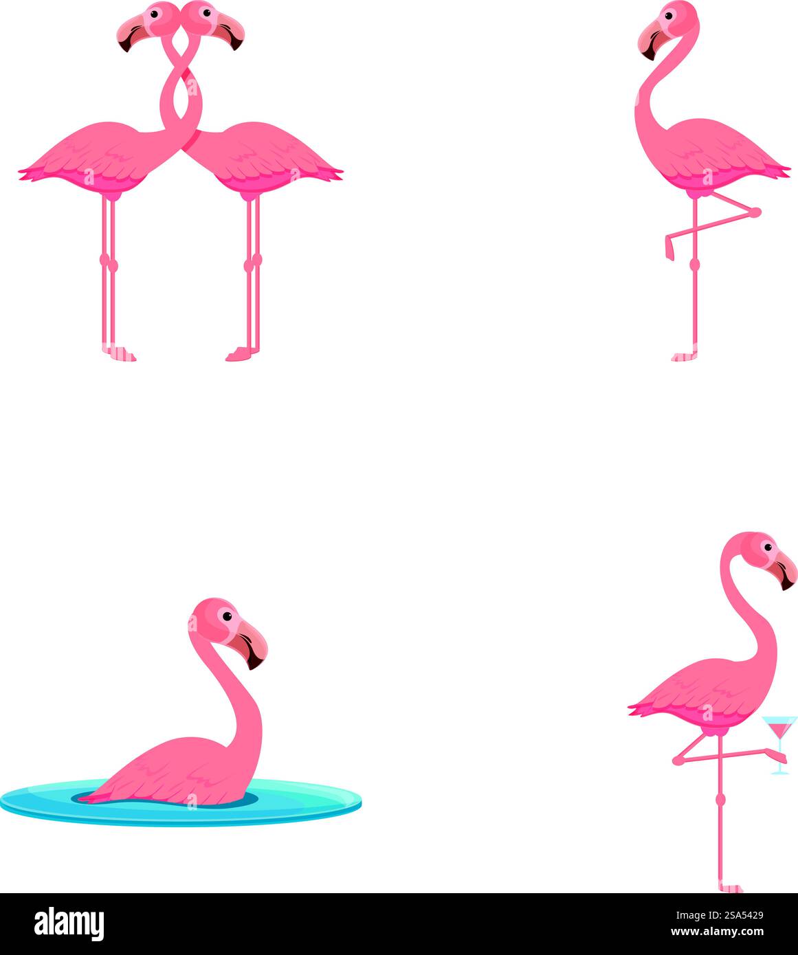 Cute flamingo icons set cartoon vector. Pink flamingo bird. Cartoon ...