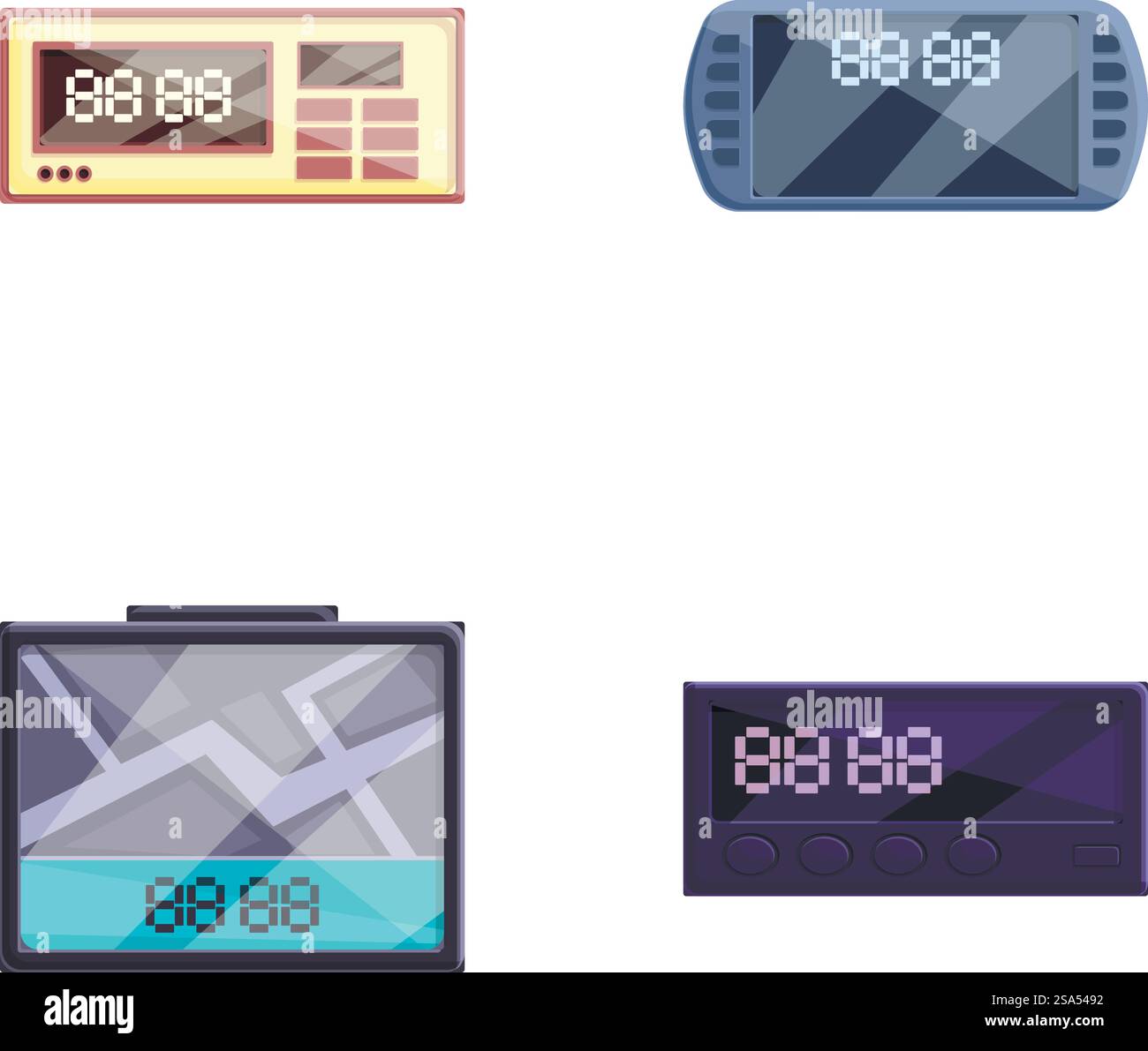 Car device icons set cartoon vector. Modern navigator and taximeter ...
