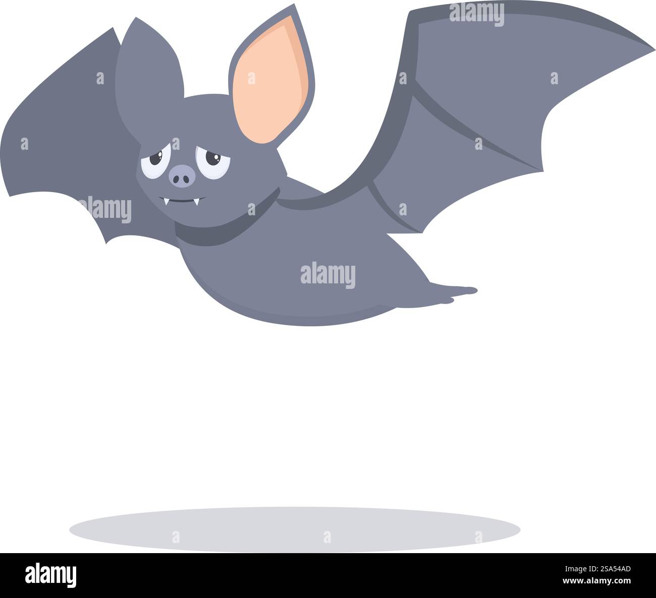Cute grey bat flying with spread wings and sad expression on white ...