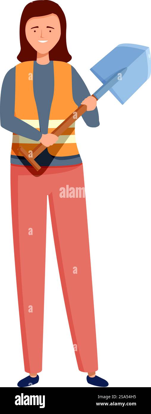 Confident construction worker is holding a shovel, ready to start ...