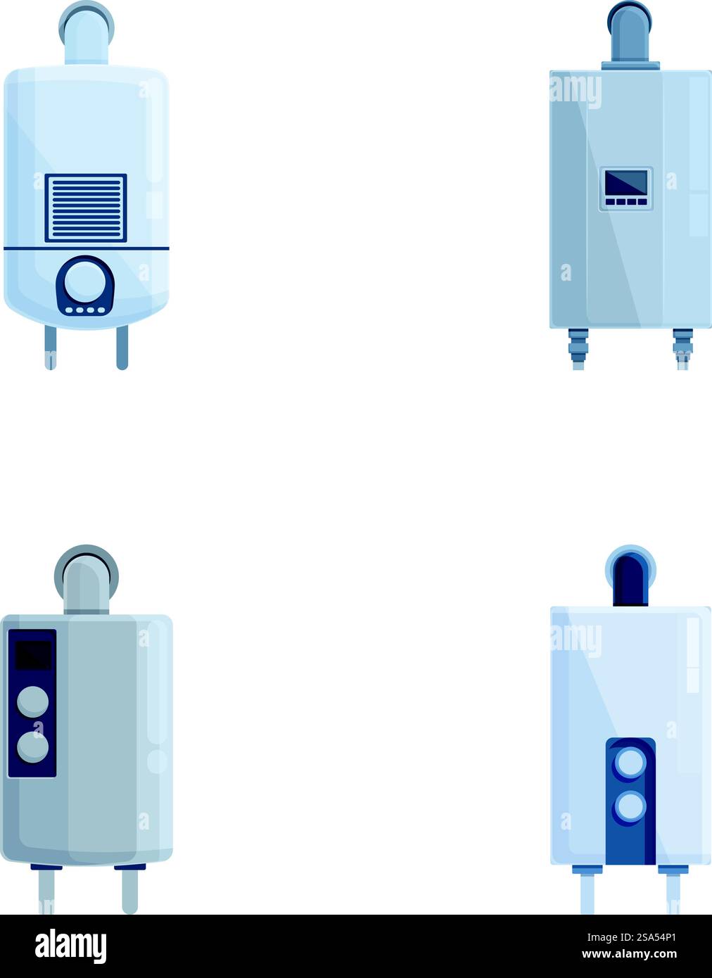Home furnace icons set cartoon vector. Gas boiler and electric water ...