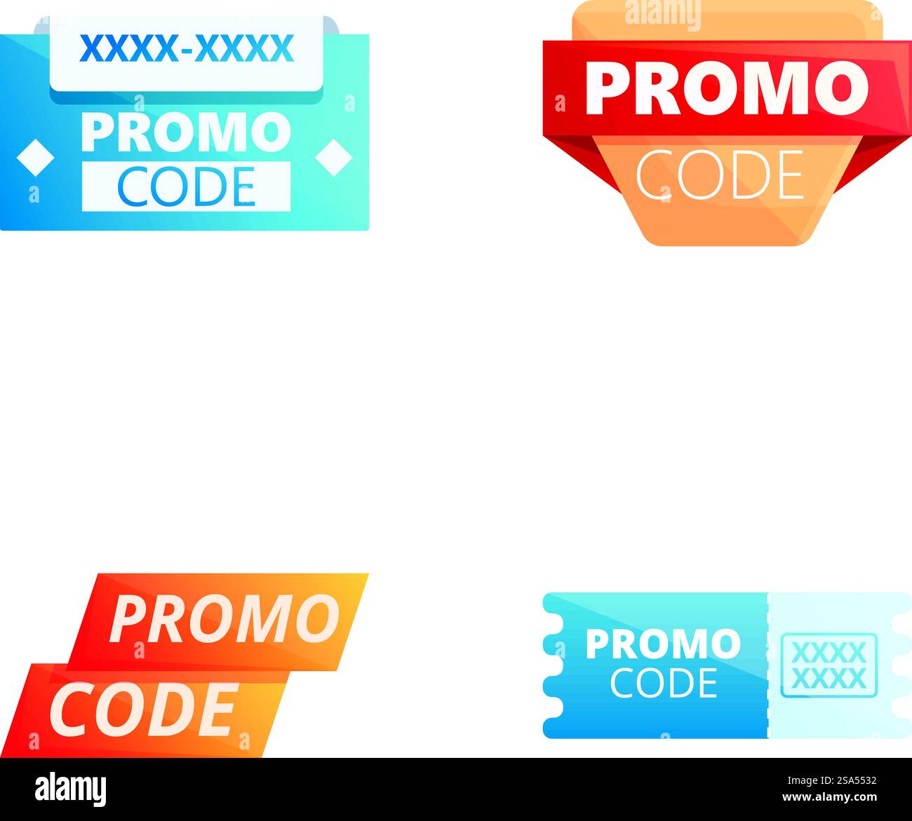 Promocode icons set cartoon vector. Colorful coupon template for big ...