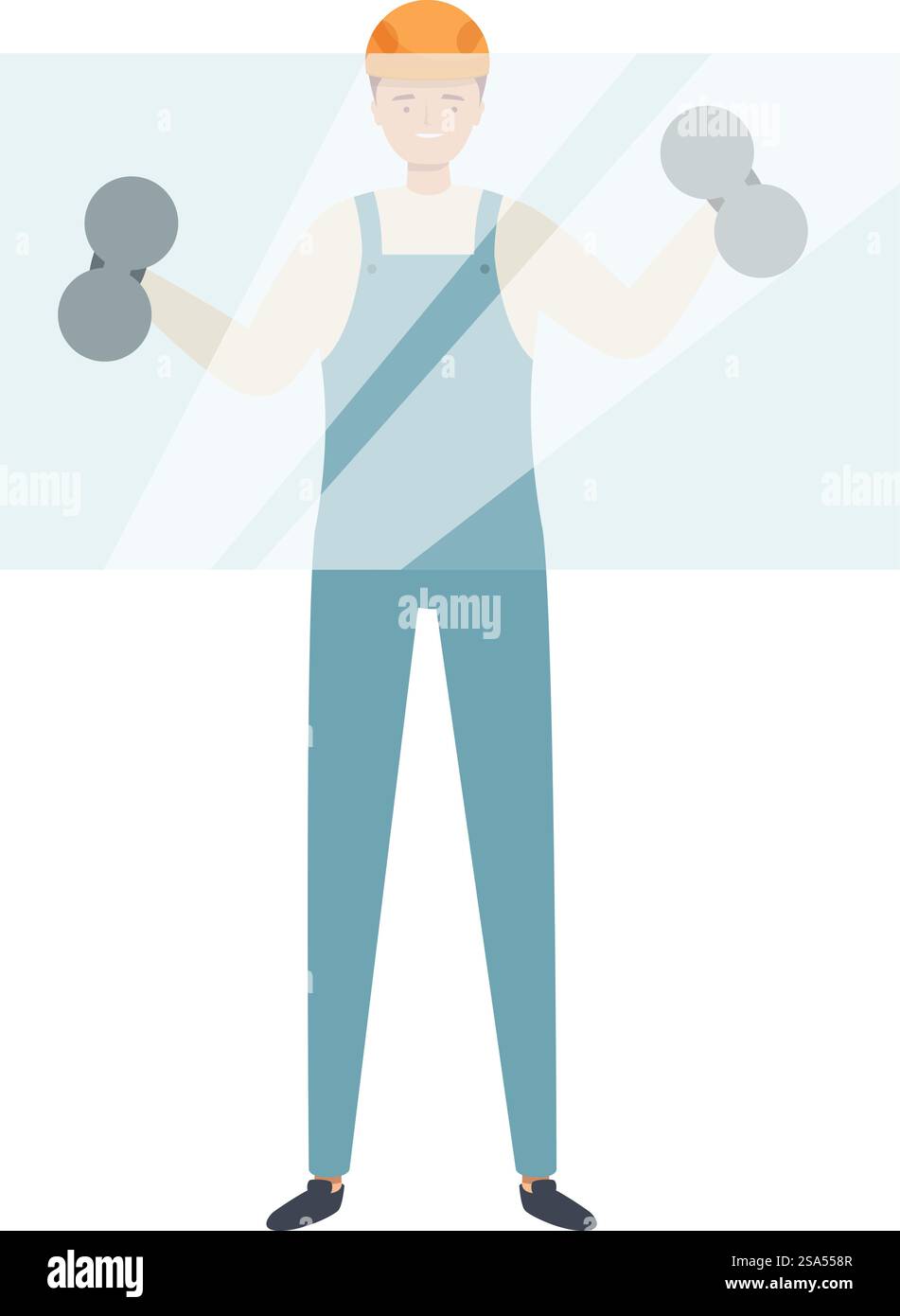 Glazier carrying big glass pane using suction cups, glass installation ...