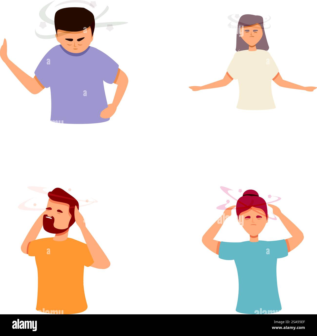 Headache icons set cartoon vector. People suffering from dizziness ...