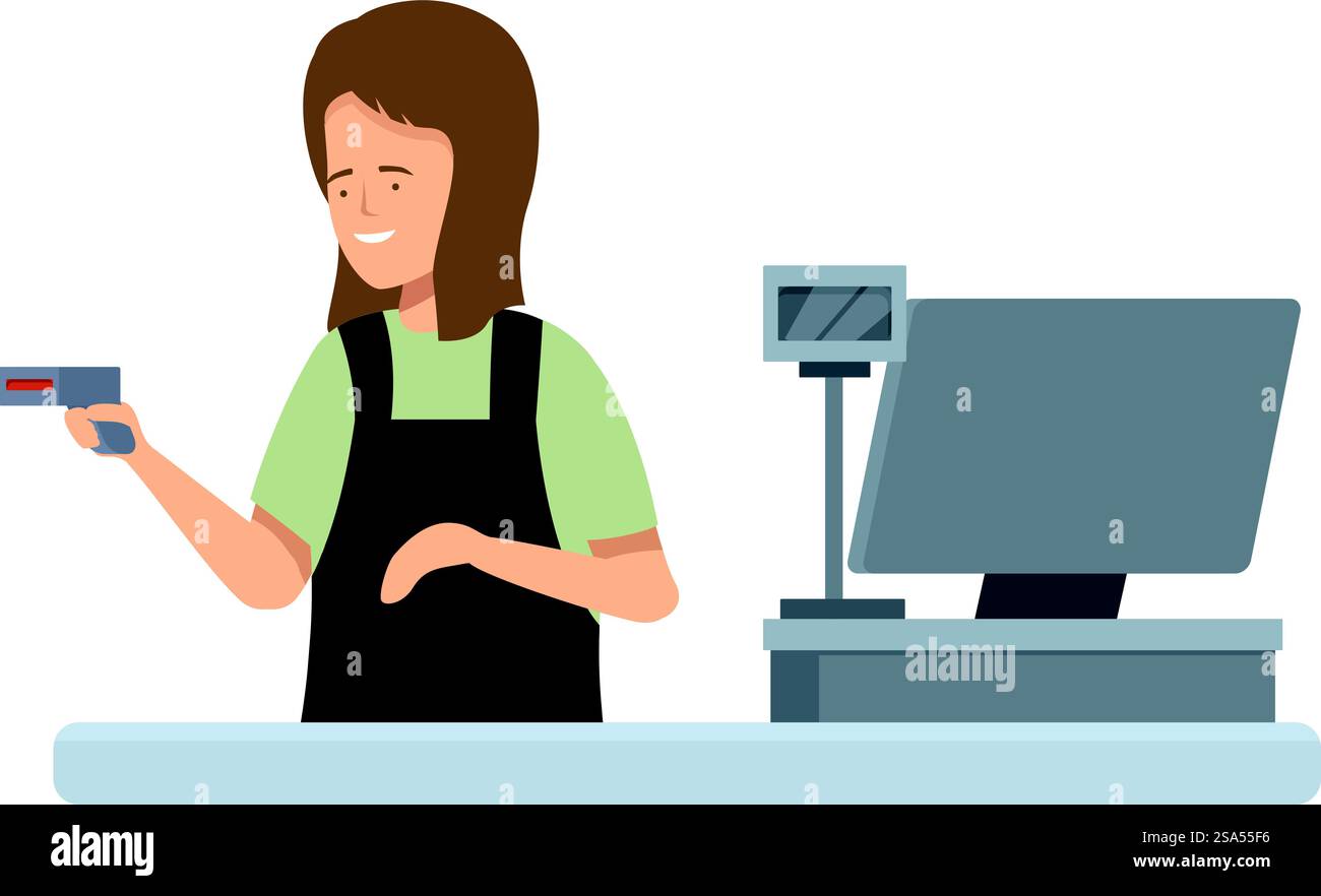 Smiling customer scanning product Stock Vector Images - Alamy