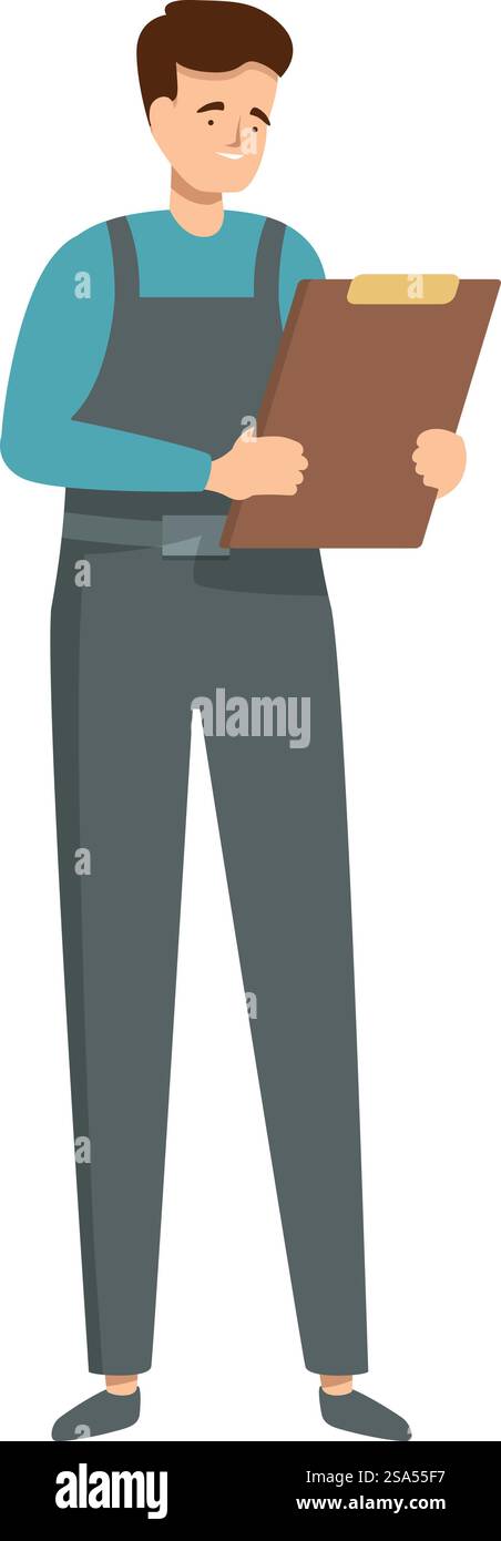 Warehouse worker is holding a clipboard and checking inventory. Smiling ...