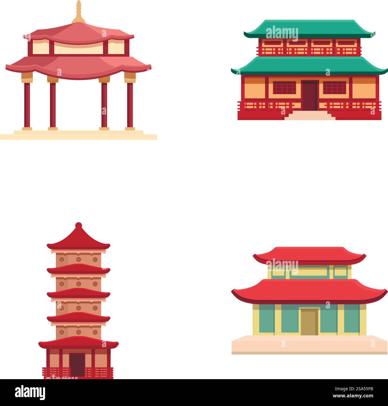 Pagoda icons set cartoon vector. Asian traditional building. Oriental ...