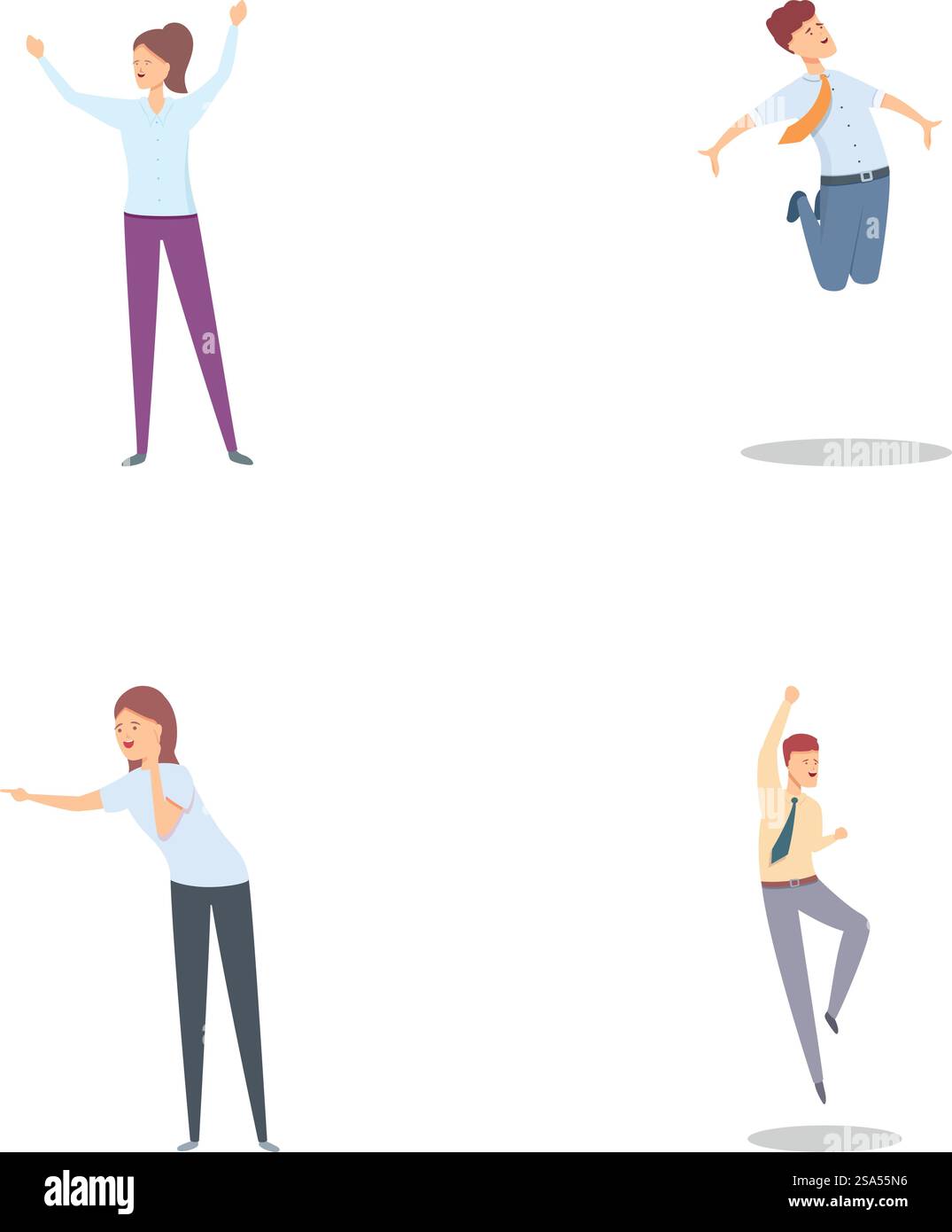 Emotional reaction icons set cartoon vector. Joyful young man and woman ...