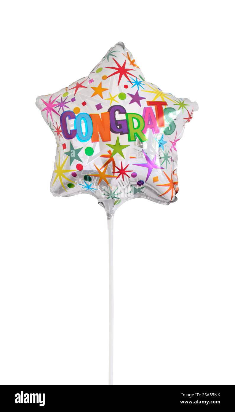 Colourful party helium balloon on a stick in a shape of a star with ...