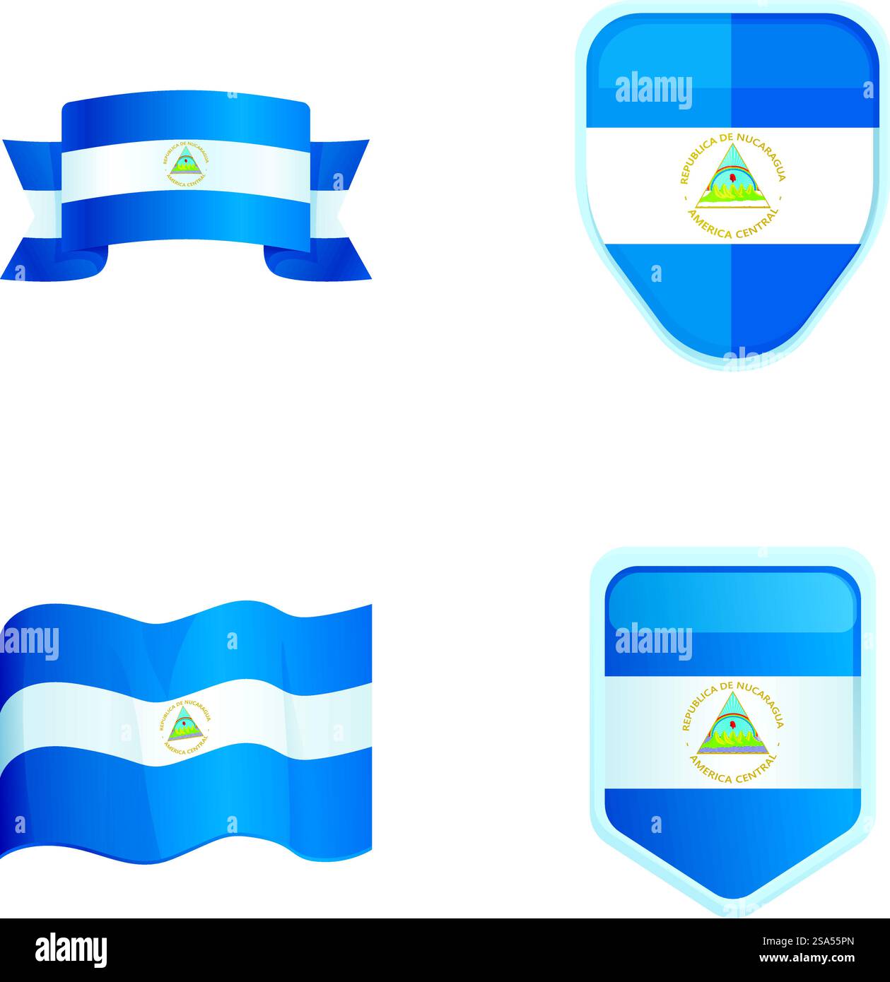 Nicaragua symbol icons set cartoon vector. National flag of nicaragua ...