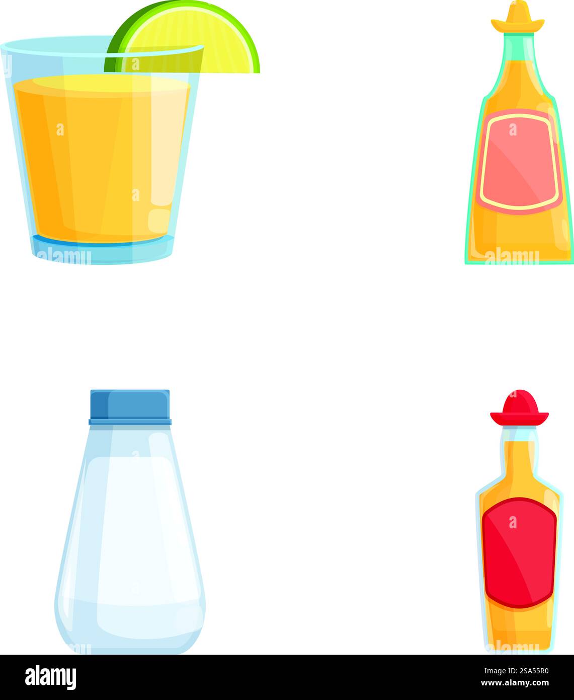 Mexican tequila icons set cartoon vector. Traditional strong agave ...