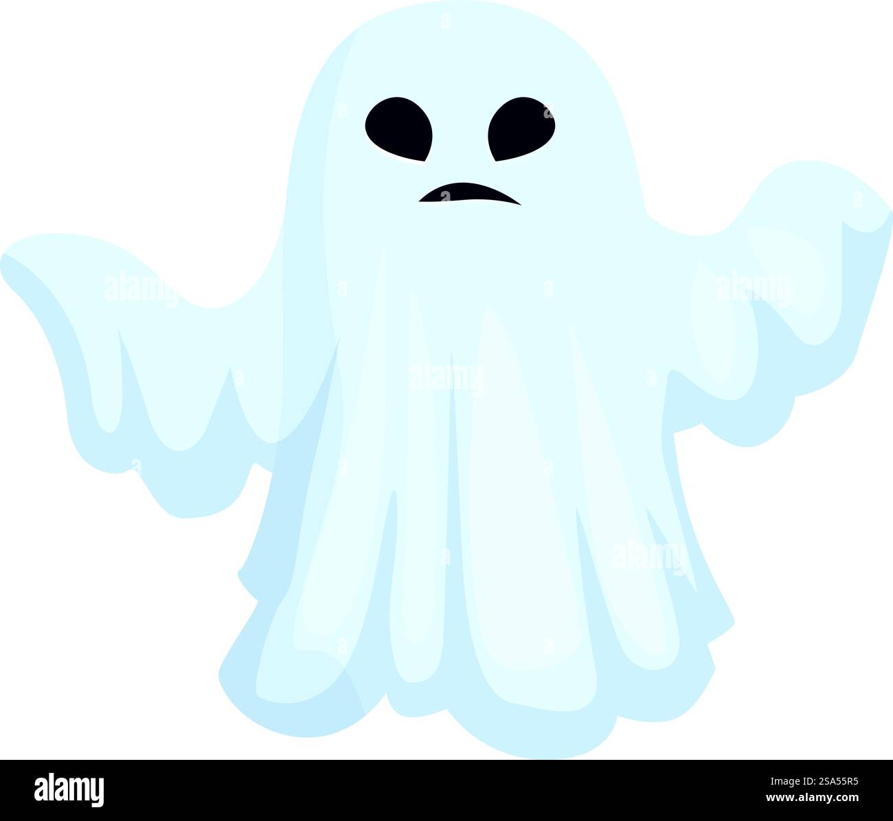 Cartoon ghost with a grumpy expression floating with arms outstretched ...