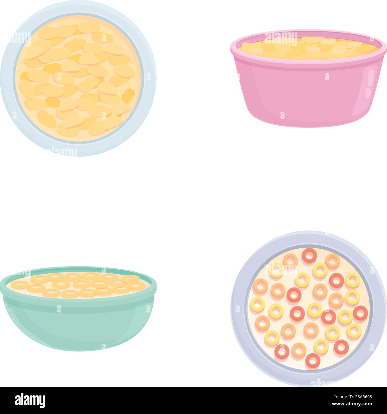 Cornflake icons set cartoon vector. Bowl of breakfast cereal and ...