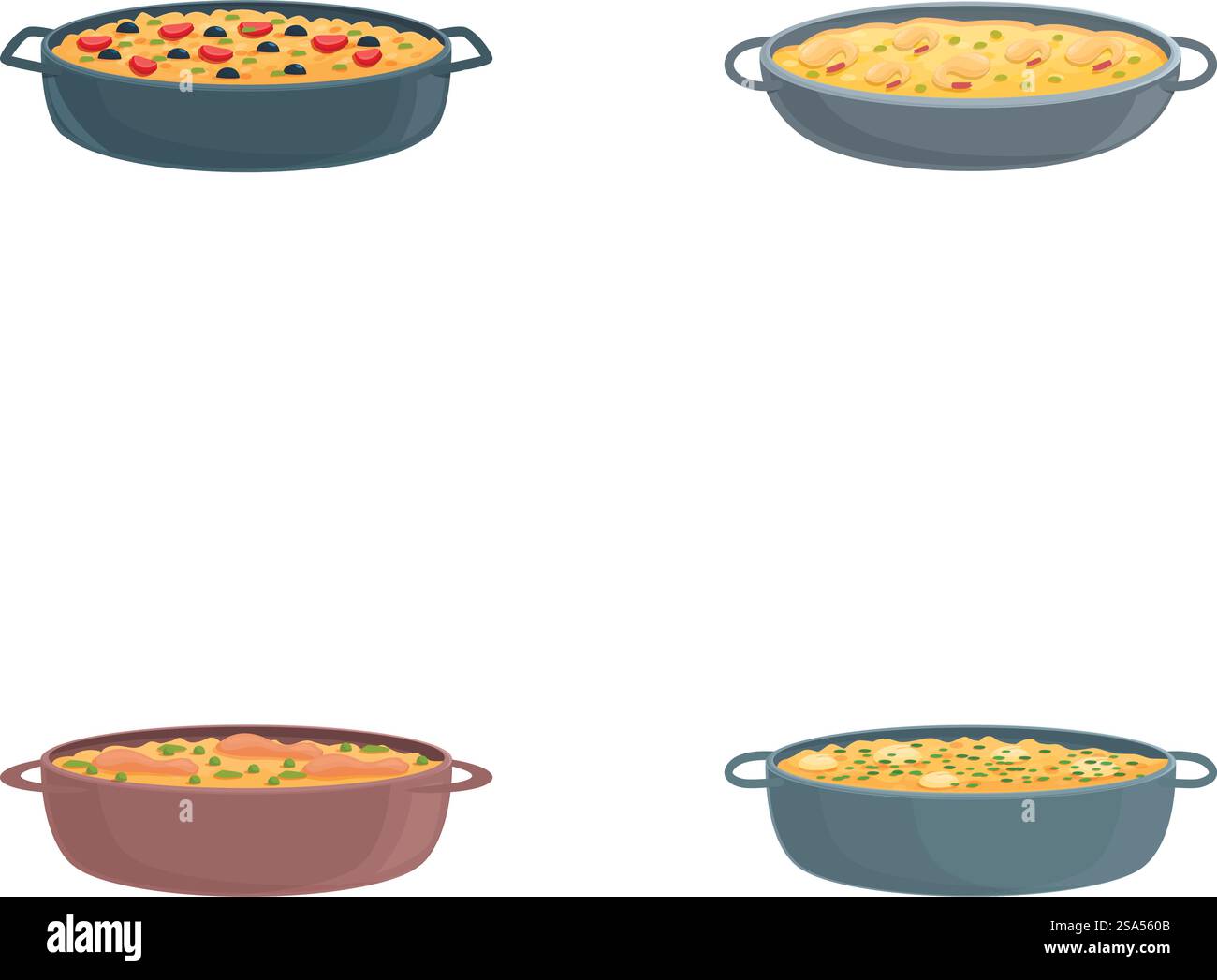 Paella icons set cartoon vector. Tasty paella with seafood. Traditional ...