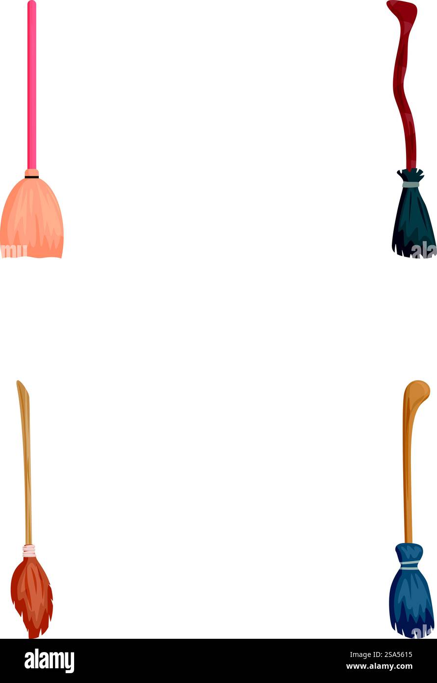 Set of four colorful cartoon brooms isolated on white background, ideal ...