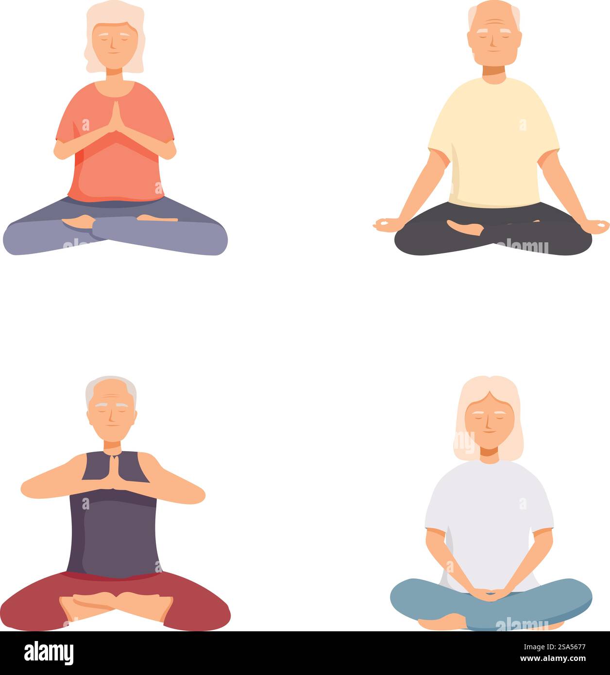 Illustration set of an elderly couple in various yoga poses promoting ...