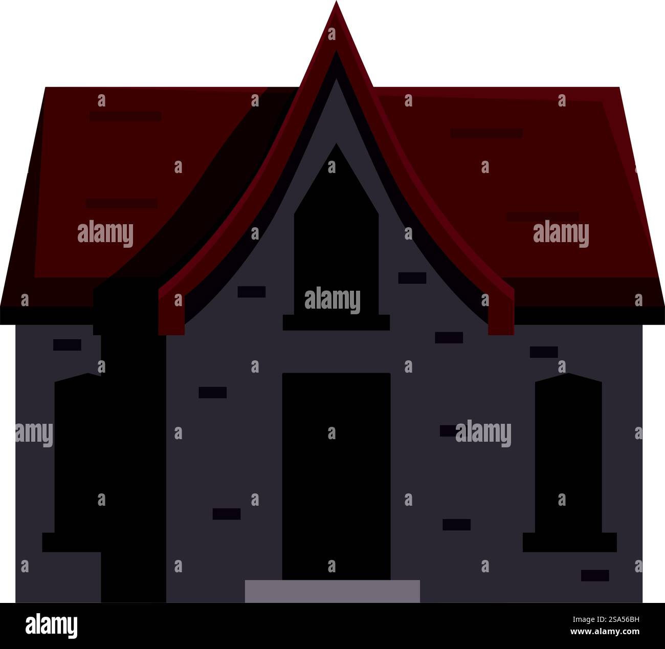 Simple illustration of an old stone house with a red roof, gothic ...