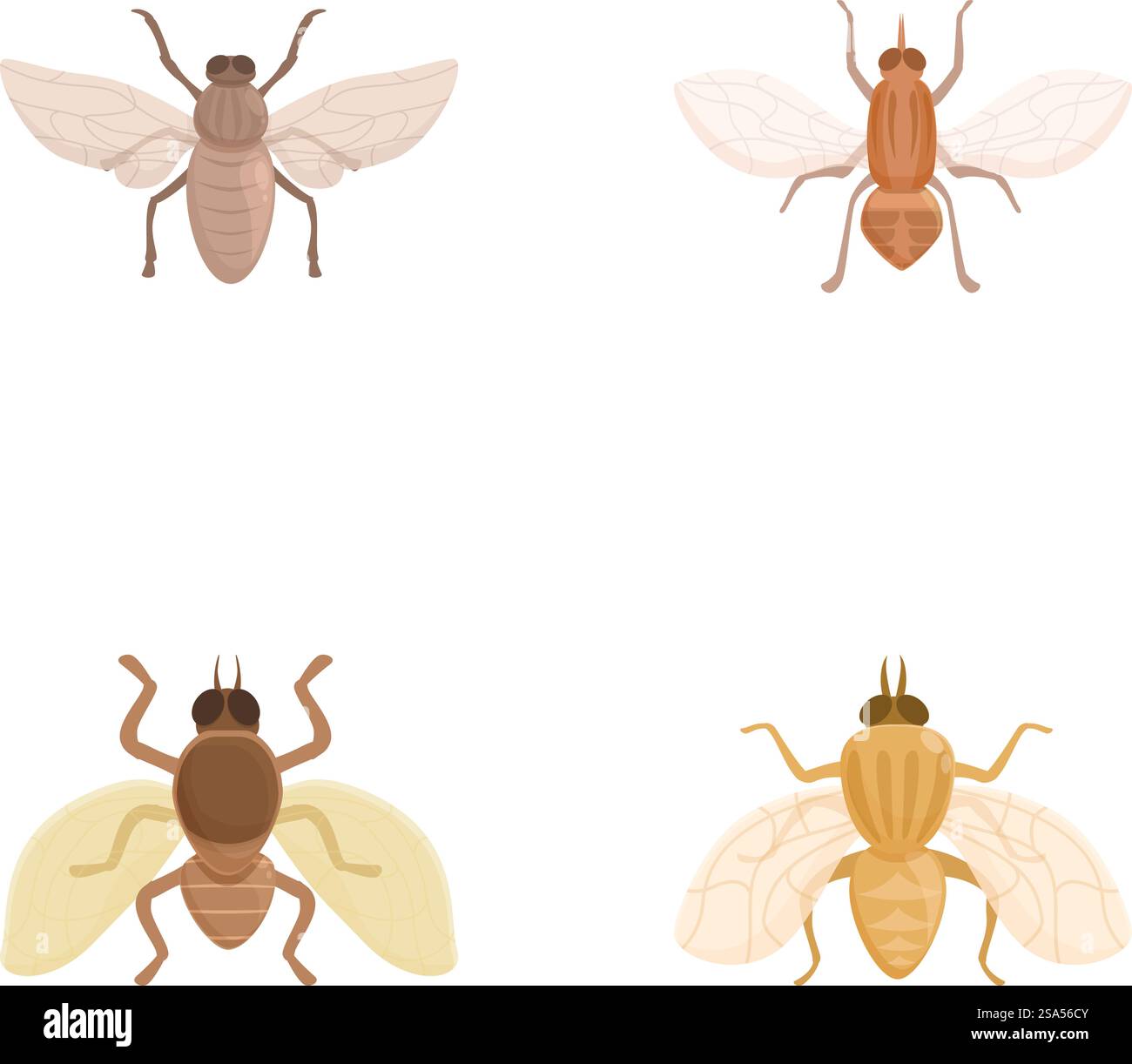 Collection of four cute cartoon bees in different positions on a white ...