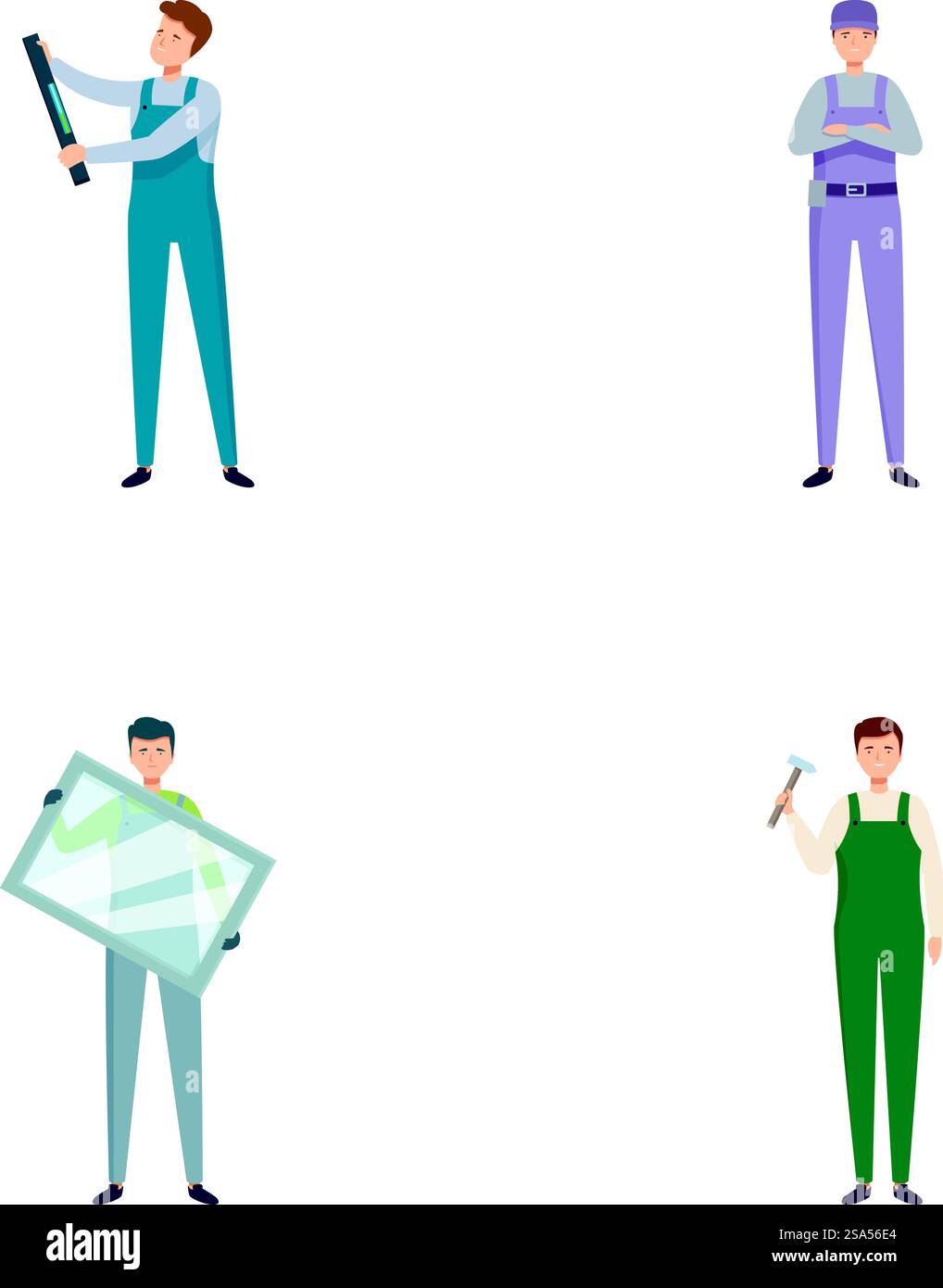 Collection of four vector illustrations featuring handymen with tools ...