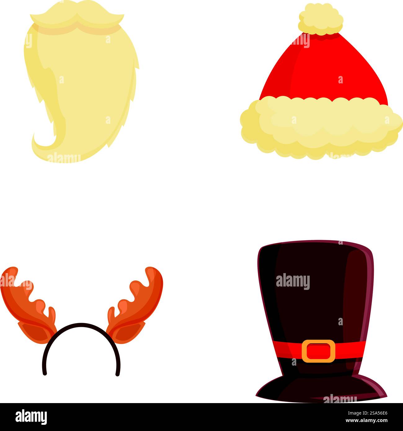 Christmas props icons set cartoon vector. Christmas photo booth festive ...
