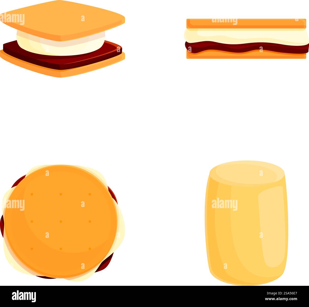 Collection of four cartoonstyle fast food items including a sandwich ...