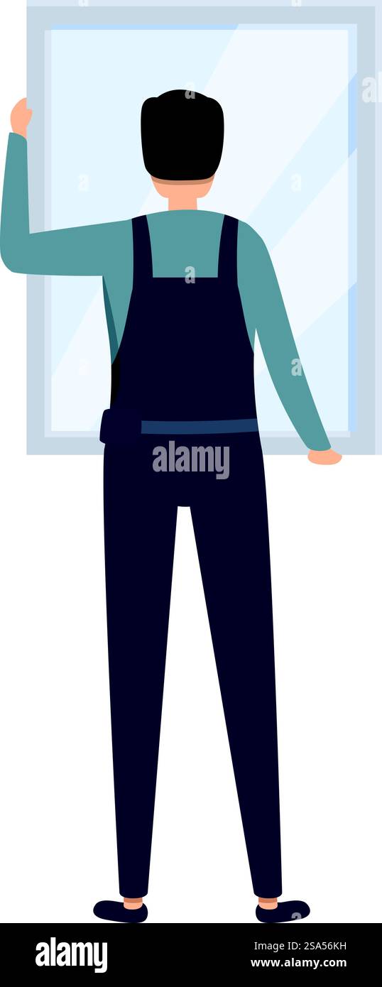 Construction worker installing modern window in room being renovated ...