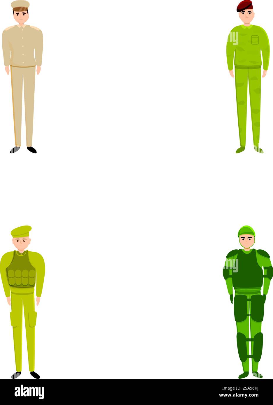 Military character icons set cartoon vector. Soldier and officer in ...