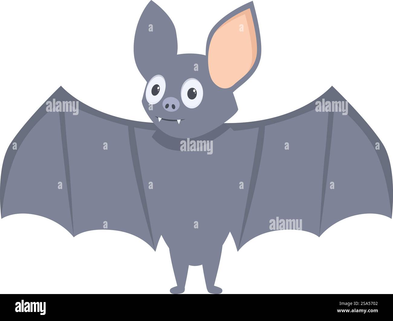 Cartoon illustration of a smiling grey bat spreading his wings ...