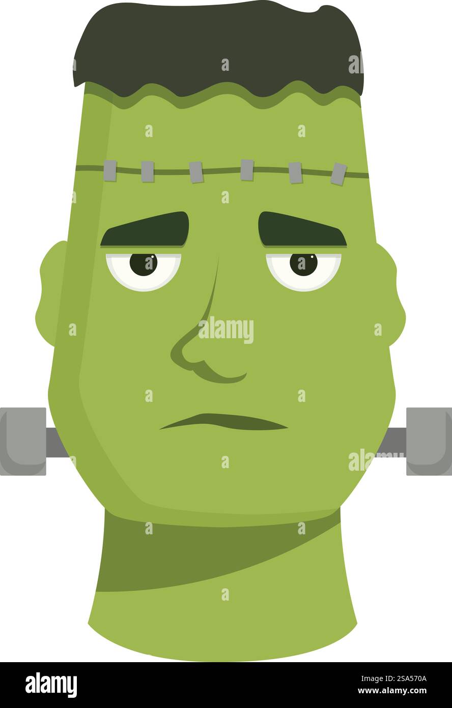 Sad green frankenstein monster looking bored with bolts on his neck ...