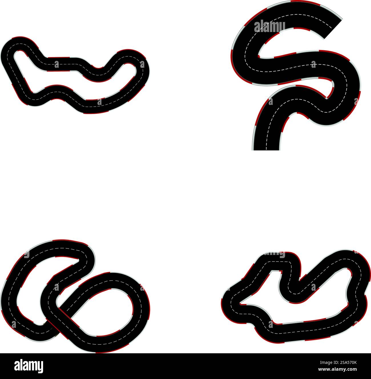 Various track icons set cartoon vector. Curve and circle racetrack ...