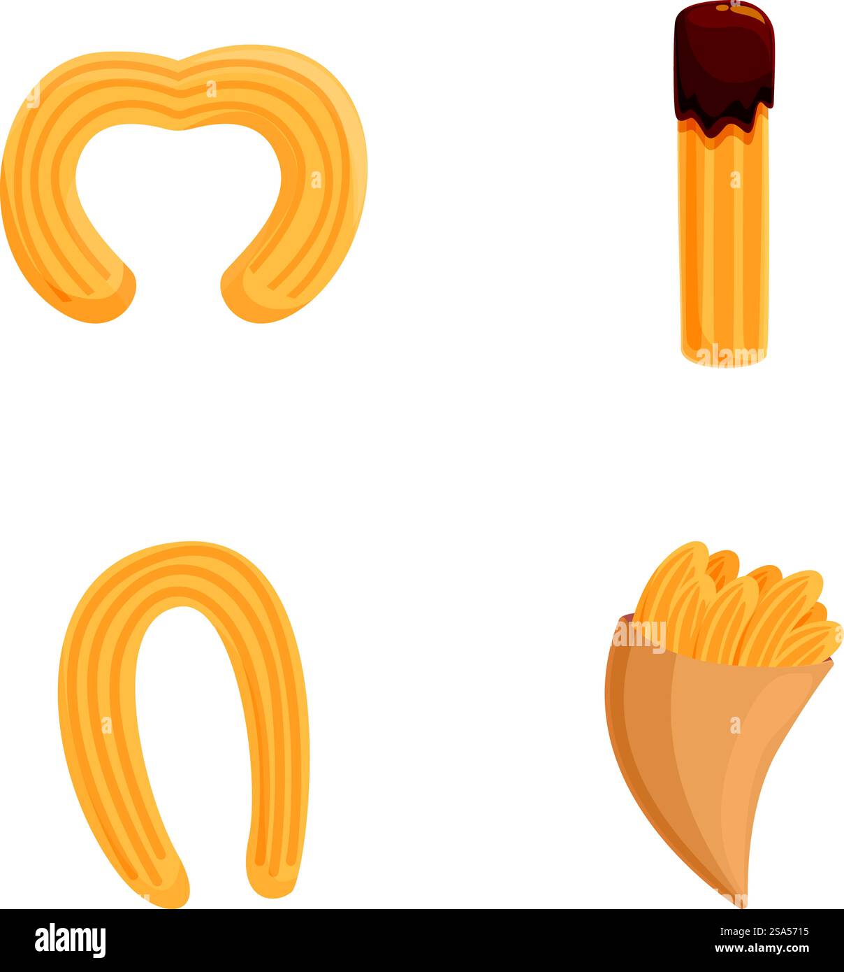 Vector illustrations of cartoon fast food snacks including churros and ...