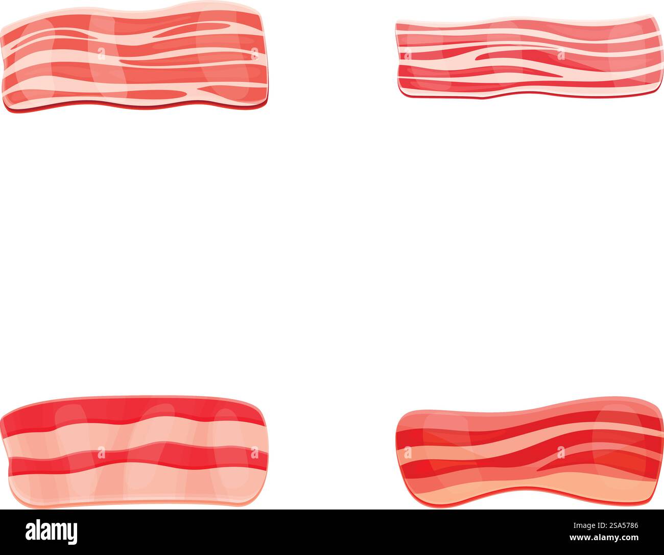 Sliced bacon icons set cartoon vector. Four strip of fried crispy bacon ...