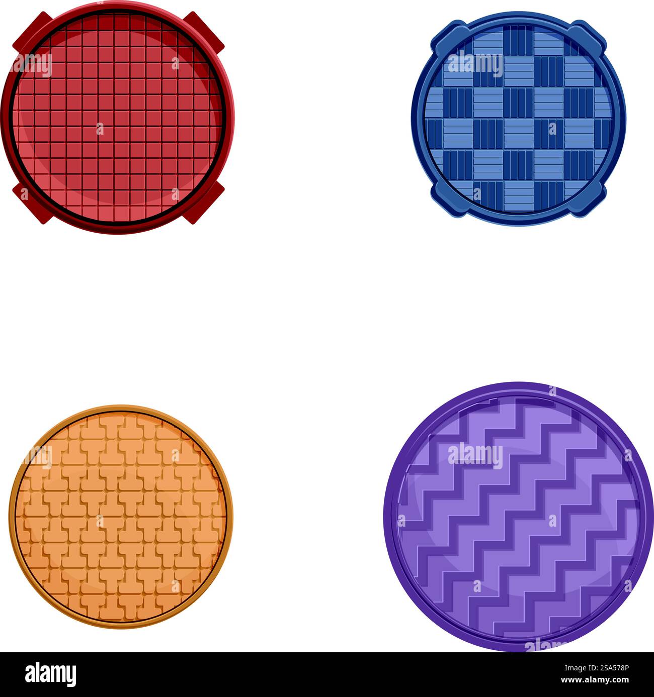 Manhole icons set cartoon vector. Road hatch of different shape and ...