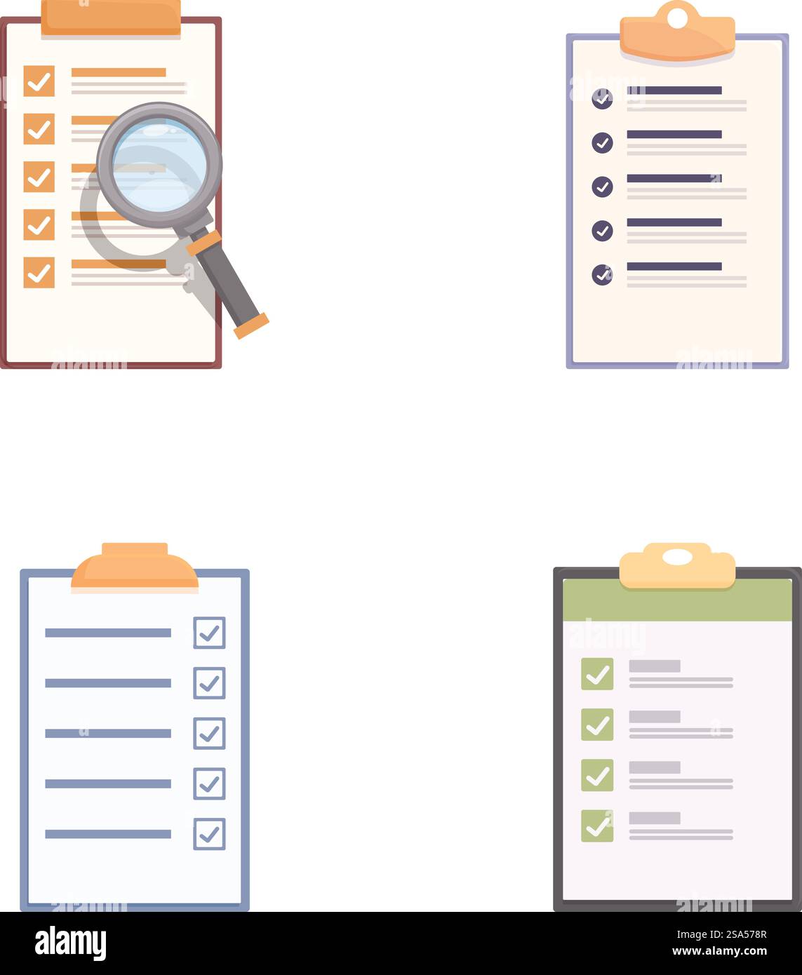 Collection of four flat design icons depicting various checklist styles ...