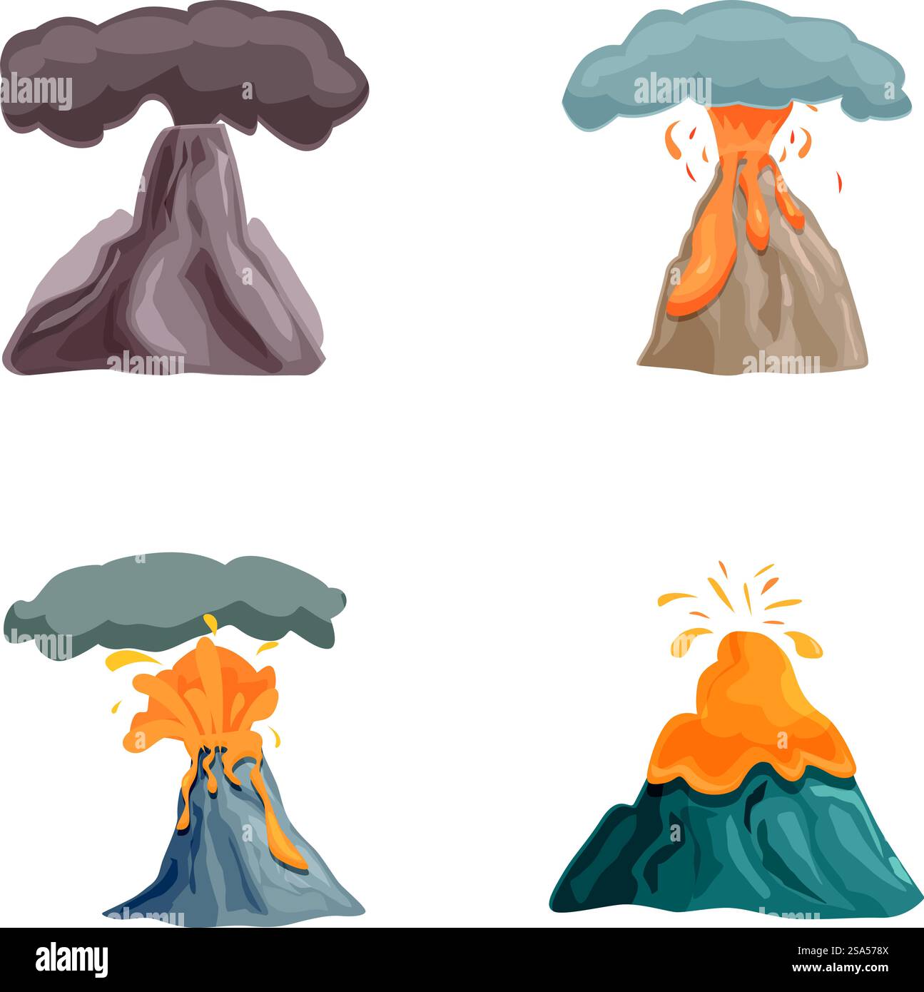 Volcanic activity icons set cartoon vector. Vulcan eruption with ...