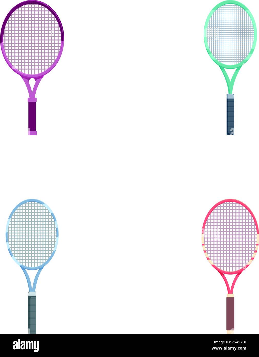 Isolated vector illustration of four tennis rackets in purple hi-res ...